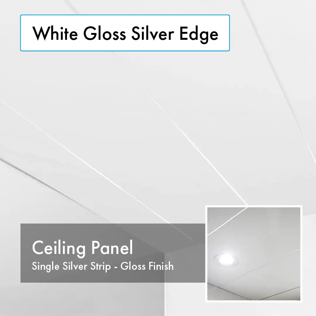 White Gloss & Silver Edge 25cm x 4m Ceiling Panels – Wet Walls & Ceilings