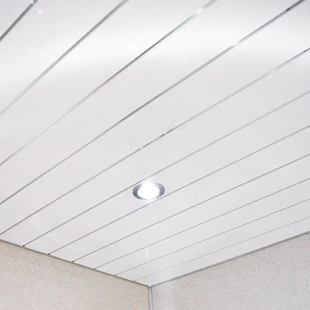 White & Silver 2 Strip 25cm x 4m Ceiling Panels – Wet Walls & Ceilings