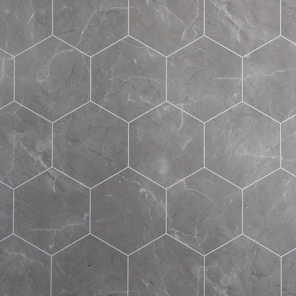Lunar Stone Hexagon Tile Grout Line 1m Wall Panel – Wet Walls & Ceilings